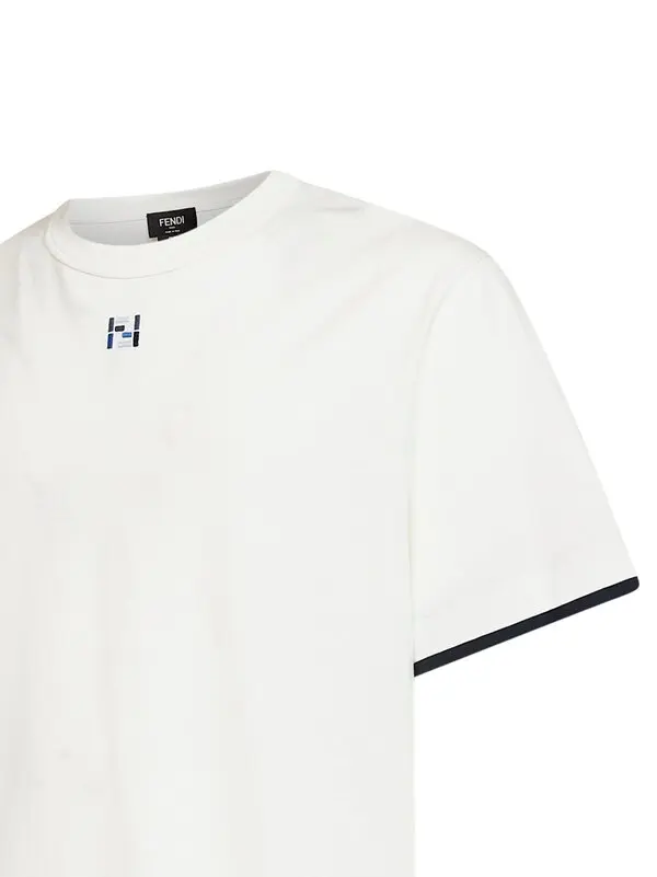 Fendi White Jersey Oversized T-shirt With Contrasting Trims