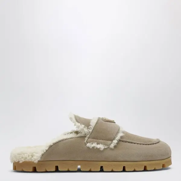 Prada Suede And Shearling Mules