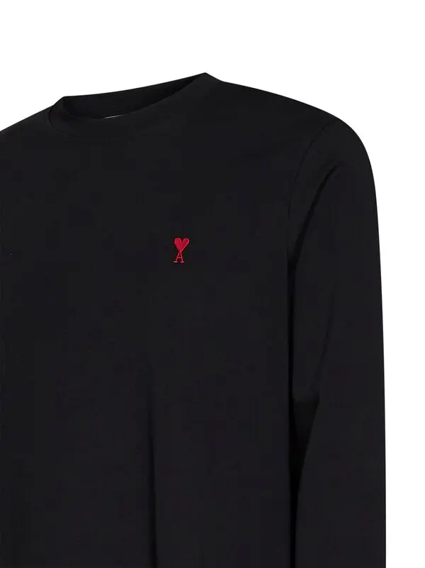 AMI Paris Black Cotton De Cœur Long-sleeved T-shirt