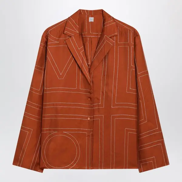 TOTEME Monogram Pajama Shirt In Terracotta Silk - Brown