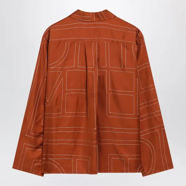 TOTEME Monogram Pajama Shirt In Terracotta Silk - Brown