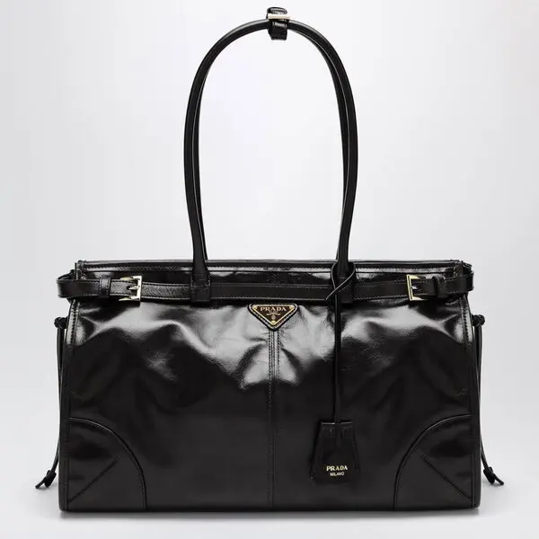 Prada Large Bonnie Top-handle Bag In Calf Leather - Black