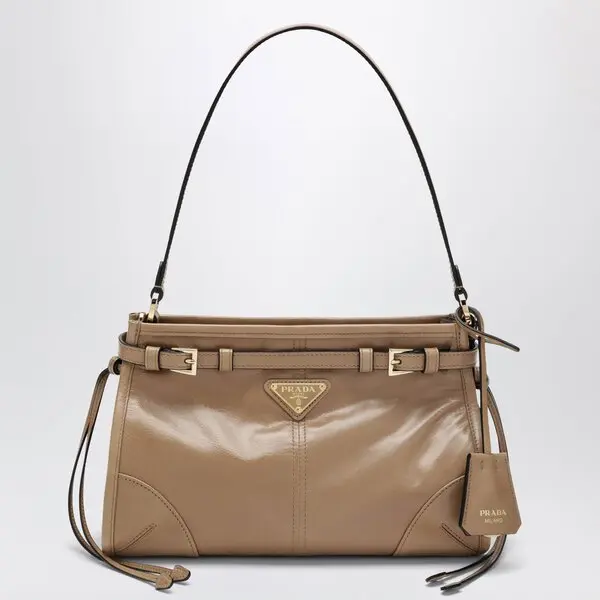 Prada Small Bonnie Top-handle Bag In Cameo Calf Leather - Brown