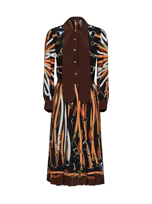 Gucci Black And Brown Printed Silk Midi Shirt Dress - Multicolor