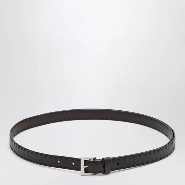 Prada Slim Leather Belt In Coffee