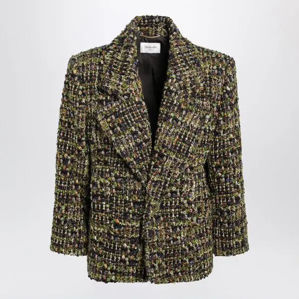 Saint Laurent Single-breasted Khaki Grey Tweed Jacket