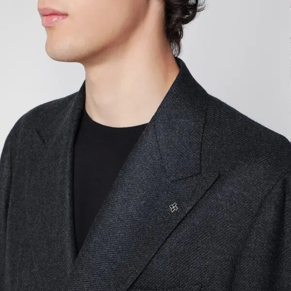 Tagliatore Anthracite Grey Double-breasted Jacket In Wool And Cashmere