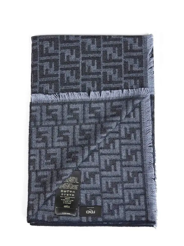 Fendi Silk Denim Blue Wool Ff Scarf