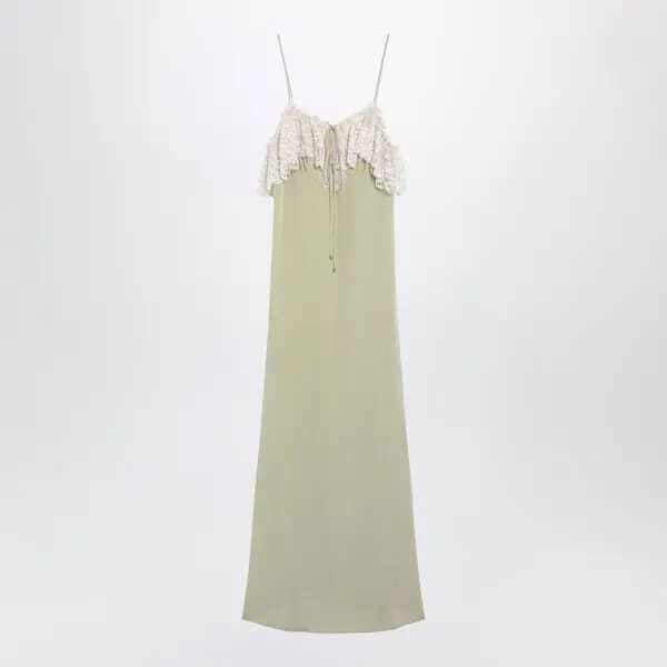 Chloé Long Dusty Silk Slip Dress - Green