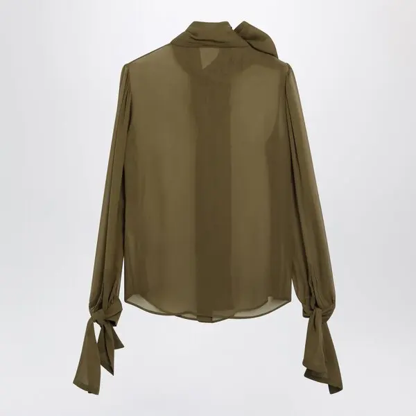 Saint Laurent Lavallière Blouse In Bronze Silk