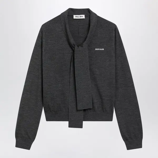 Miu Miu Anthracite Wool Cardigan - Gray