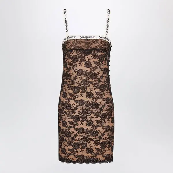 Saint Laurent Slip Dress In Lace - Black