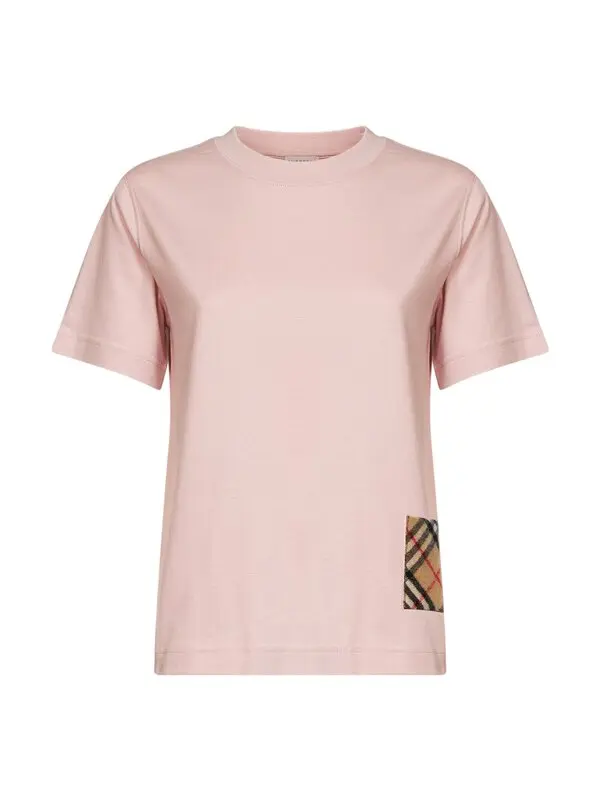 Burberry Bouquet Pink Cotton T-shirt With Check Patch - Multicolor
