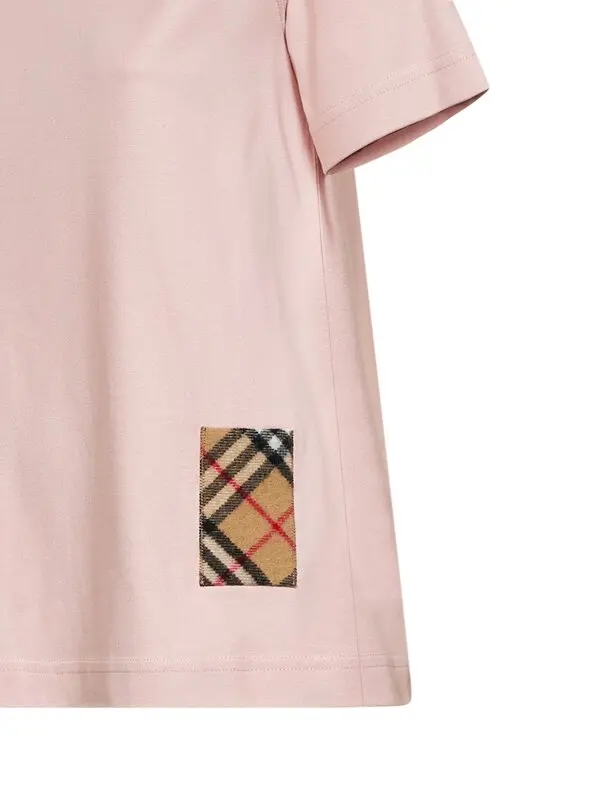 Burberry Bouquet Pink Cotton T-shirt With Check Patch