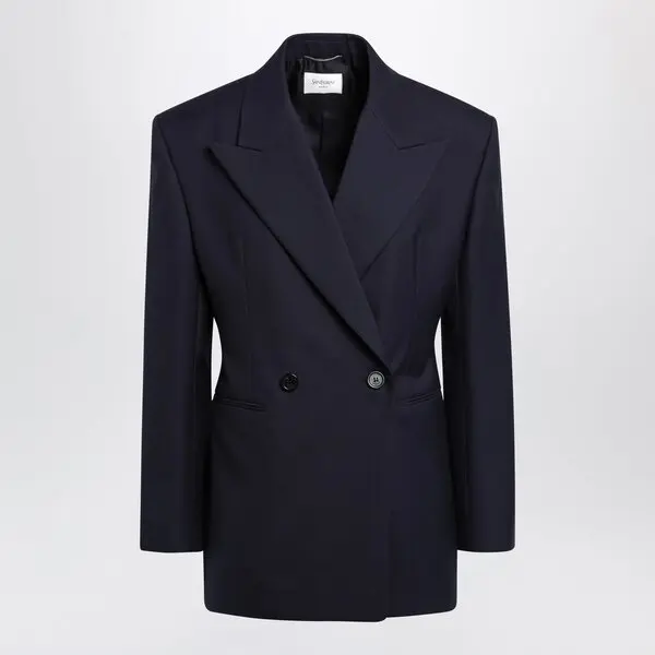 Saint Laurent Navy Double-breasted Jacket In Wool
