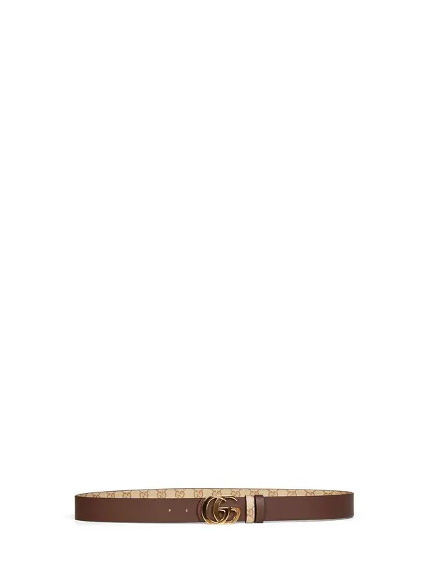 Gucci Sand And Dark Brown Cut Gg Marmont Reversible Belt