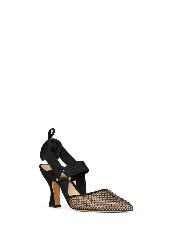 Fendi Black Mesh And Suede Colibrì Slingback Pumps