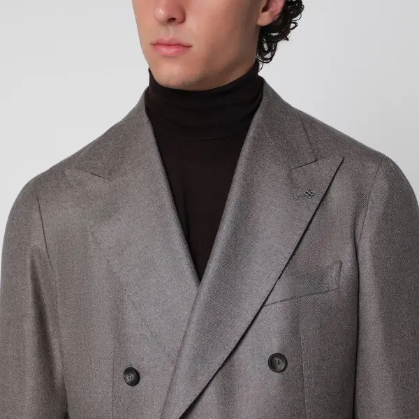 Tagliatore Grey Double-breasted Jacket In Wool And Cashmere