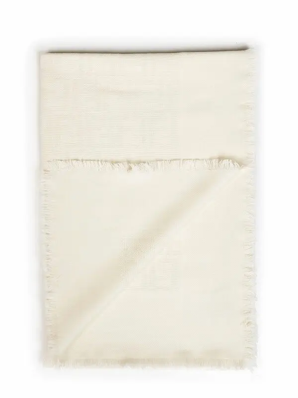 Fendi Silk Ivory Ff Wool And Silk And Cashmere Shawl