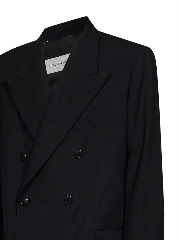 Dries Van Noten Black Wool Canvas Bosier Double-breasted Jacket