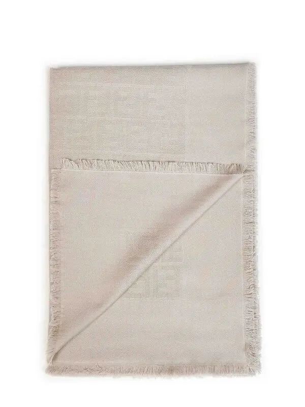 Fendi Silk Taupe Ff Wool And Silk And Cashmere Shawl