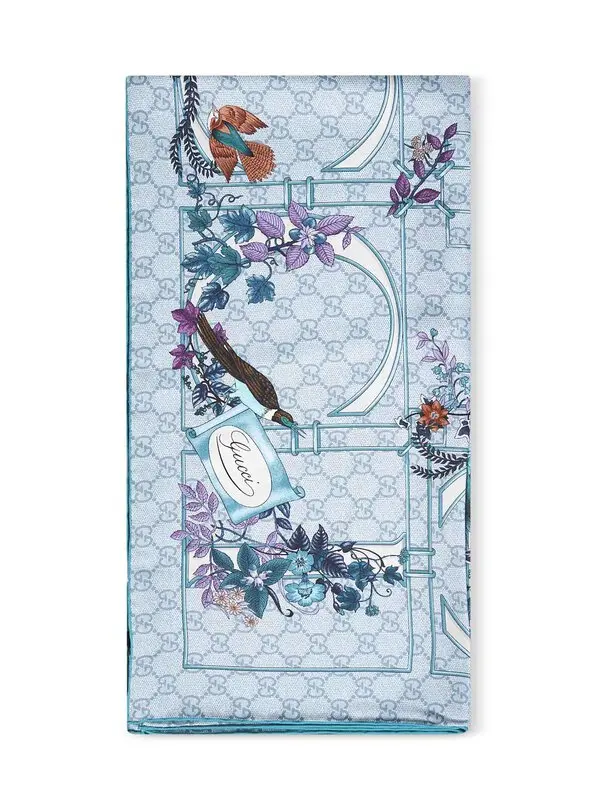 Gucci Light Blue Printed Silk Twill Scarf - Multicolor