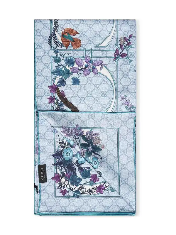 Gucci Light Blue Printed Silk Twill Scarf - Multicolor
