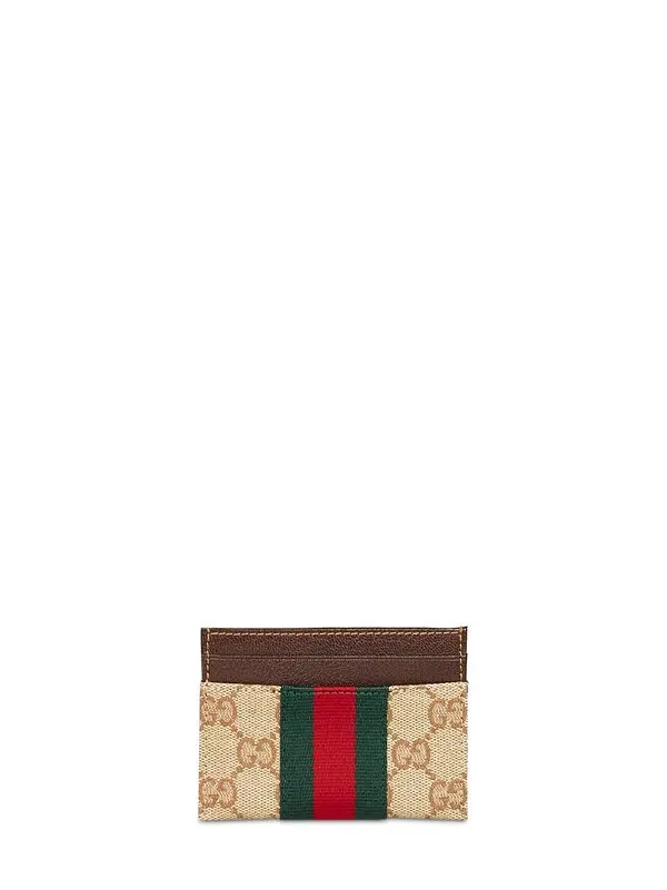 Gucci Sand And Dark Brown Gg Canvas Web Card Holder - Multicolor