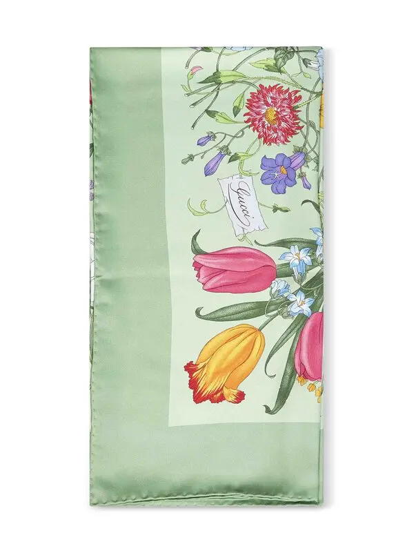 Gucci Green Printed Silk Twill Scarf