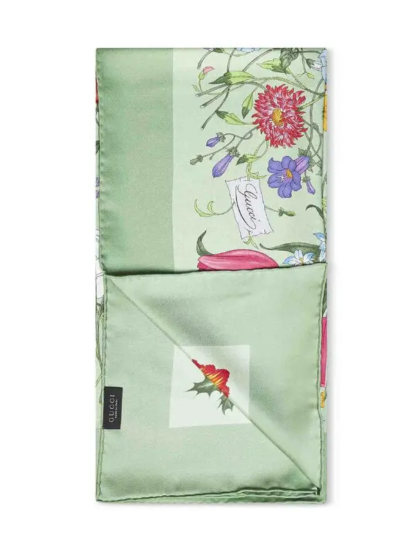 Gucci Green Printed Silk Twill Scarf