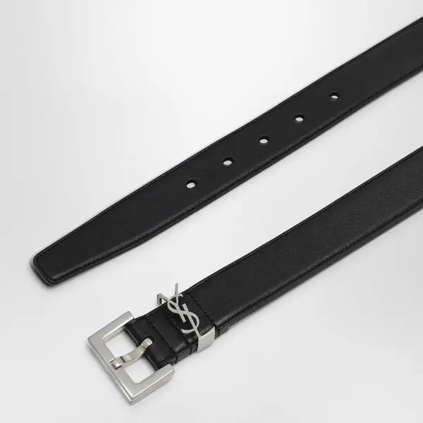 Saint Laurent Cassandre Smooth Leather Belt - Black