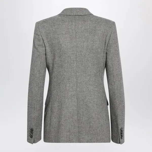 Tagliatore Double-breasted Grey Jacket With Herringbone Pattern In Wool And Cashmere