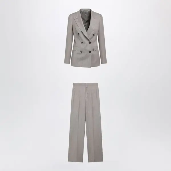 Tagliatore Double-breasted Taupe Suit In Wool And Cashmere - Cream