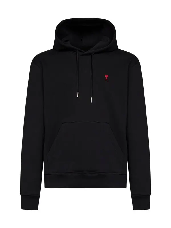 AMI Paris Black Cotton De Cœur Hoodie - Multicolor