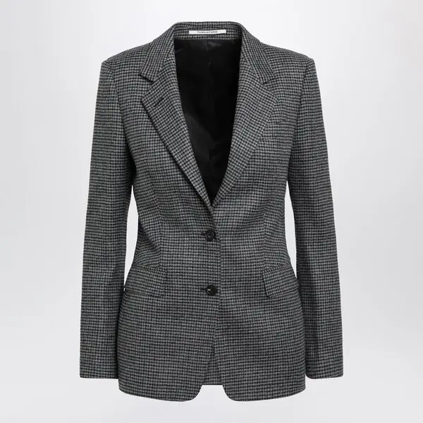 Tagliatore Single-breasted Anthracite Grey Jacket With Houndstooth Pattern In Wool Blend