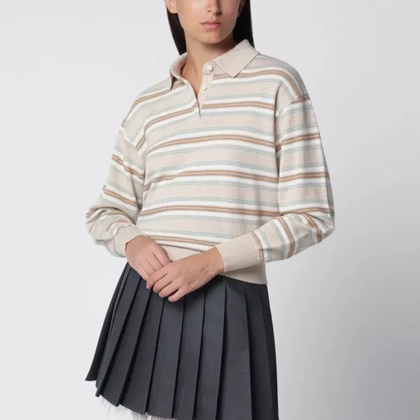 Guest In Residence Collegiate Stripe Polo Sweater Sandstone - Multicolor