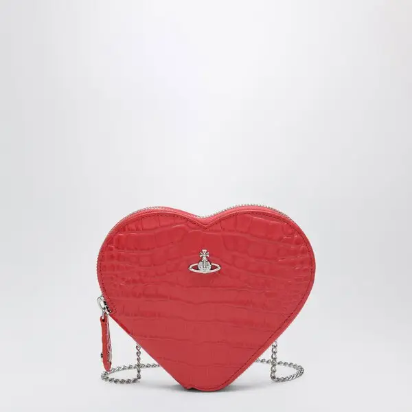 VIVIENNE WESTWOOD Heart Embossed Croc Shoulder Bag In Coral - Red