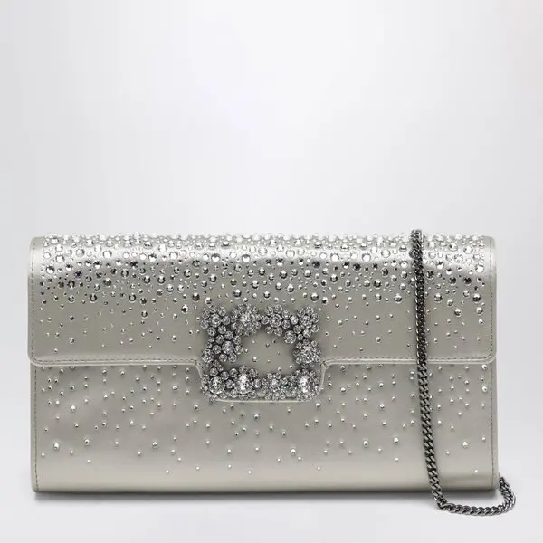 ROGER VIVIER Efflorescence Satin Clutch Bag Pearl Grey