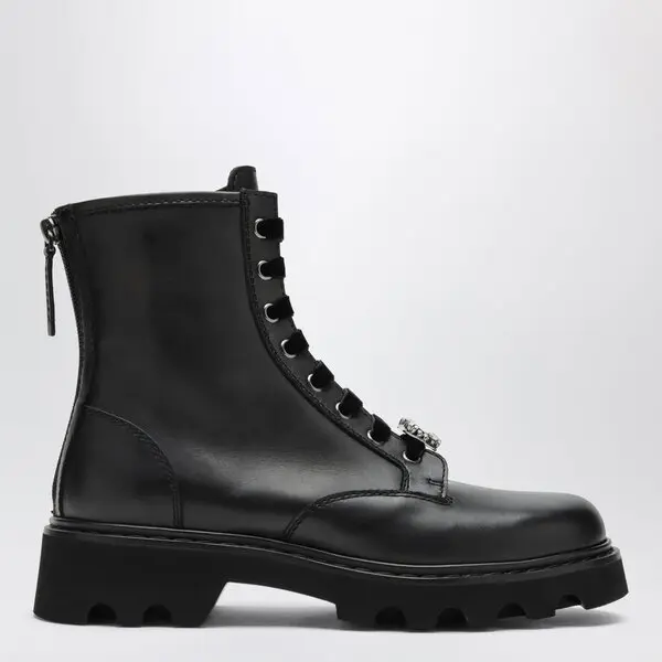 ROGER VIVIER Leather Ankle Boots With Rhinestone Buckle