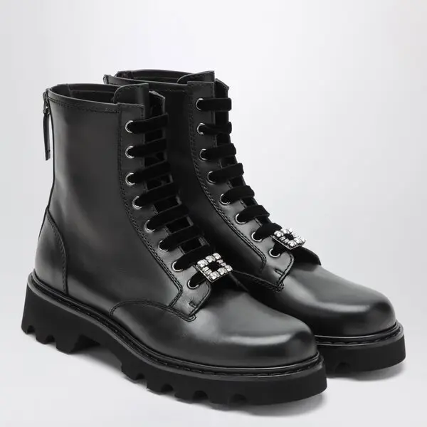 ROGER VIVIER Leather Ankle Boots With Rhinestone Buckle