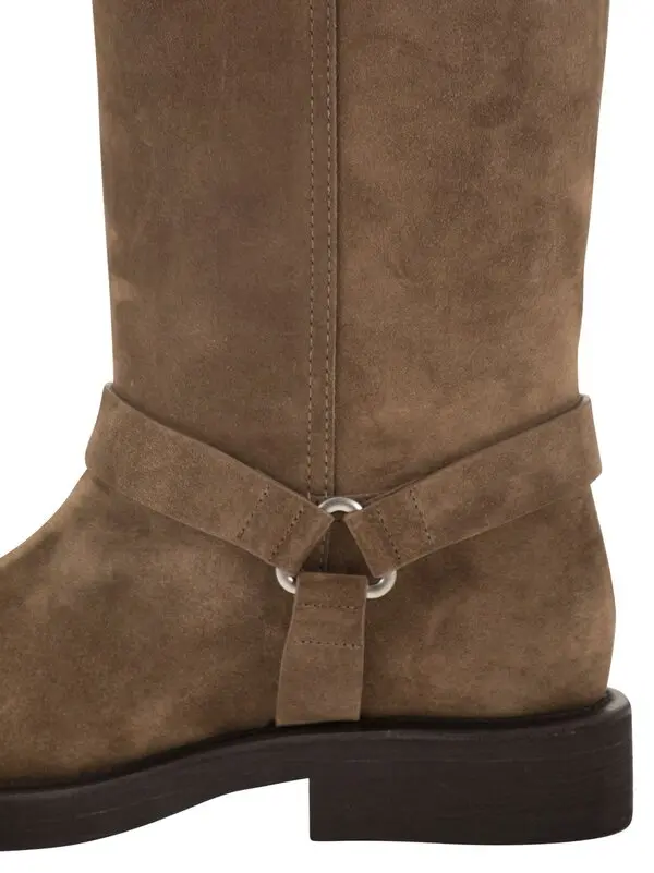 Brunello Cucinelli Suede Boots With Harness Strap And Ring Detail
