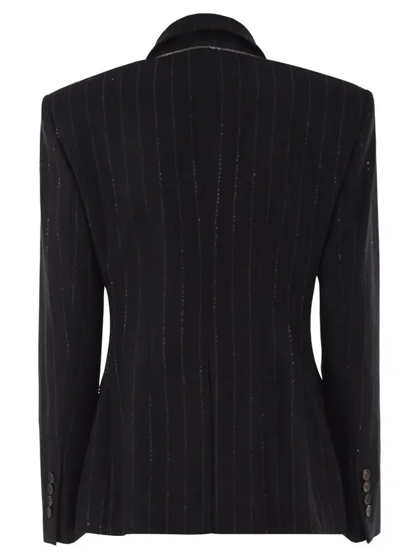Brunello Cucinelli Double-breasted Pinstripe Blazer With Sequins