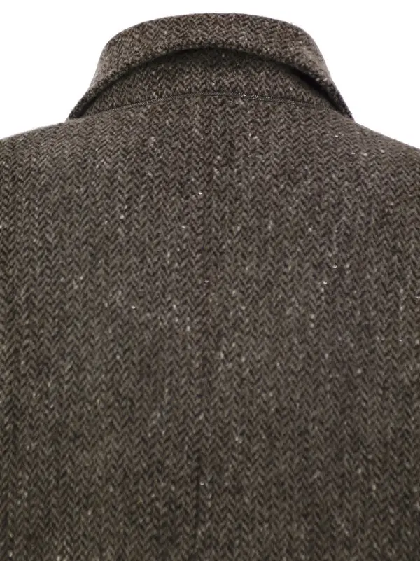 Brunello Cucinelli Double-breasted Herringbone Tweed Coat With Sequins