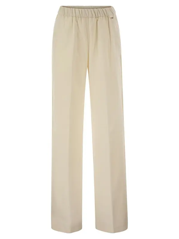 Herno Wide-leg Flannel-effect Trousers With Elasticated Waistband - Cream