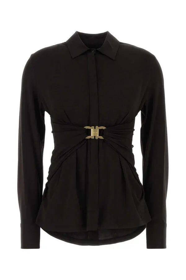 FERRAGAMO Dark Stretch Viscose Shirt - Brown