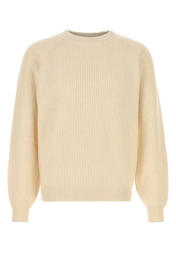 Brunello Cucinelli Ribbed Cashmere Crewneck Sweater - White