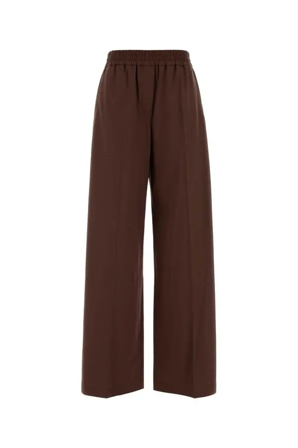 Brunello Cucinelli Chocolate Stretch Wool Blend Wide-leg Pant