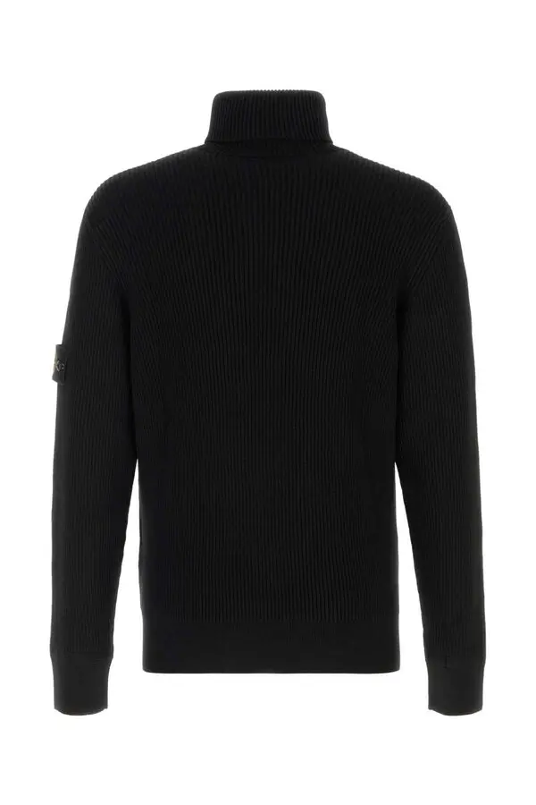 Stone Island Ribbed Wool Turtleneck Sweater - Black