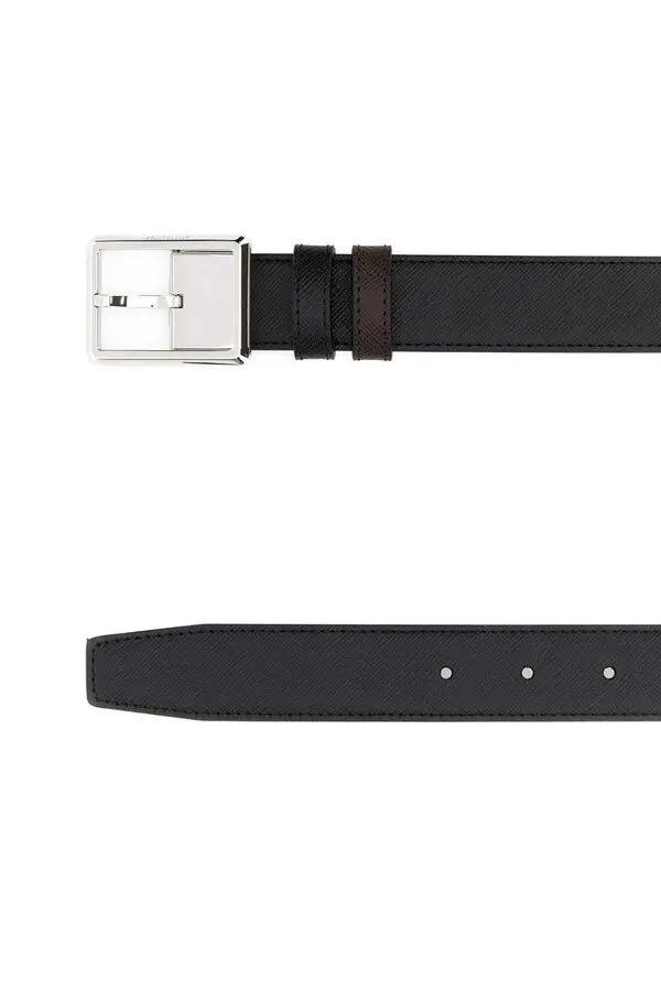 Montblanc Leather Reversible Belt With Silver Metal Buckle