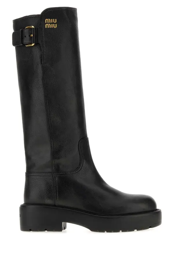 Miu Miu Knee High Leather Boots - Black
